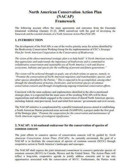 North American Conservation Action Plan (NACAP) Framework